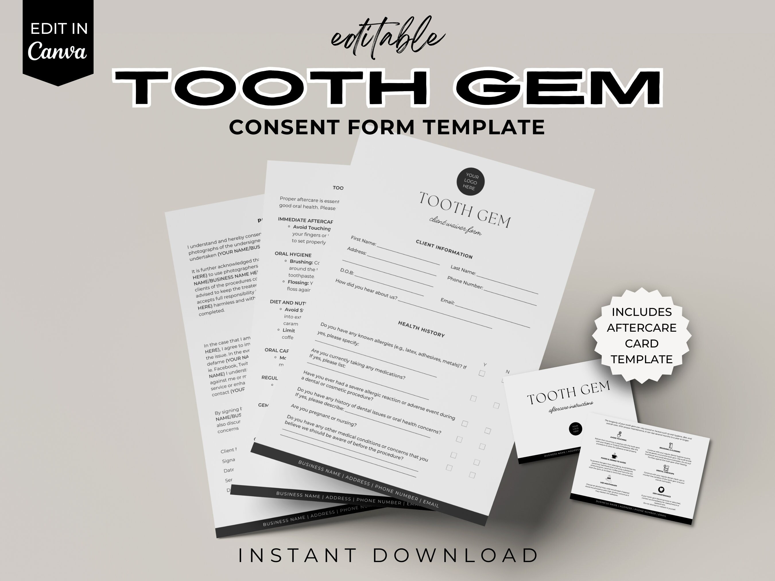 Tooth Gem Consent Form Esthetician Consent Forms Teeth Gem - Etsy