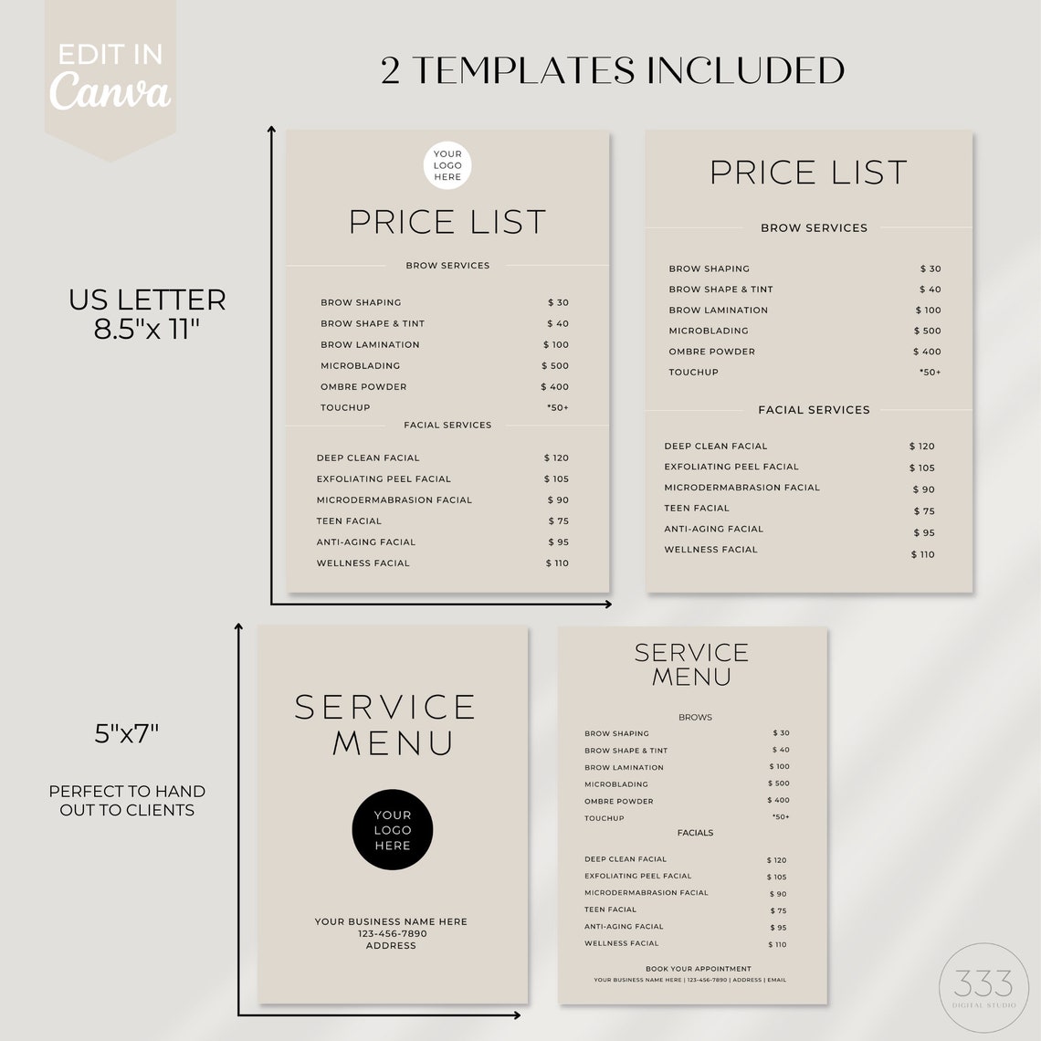 Editable Price List Template Service Menu Canva Template - Etsy Canada