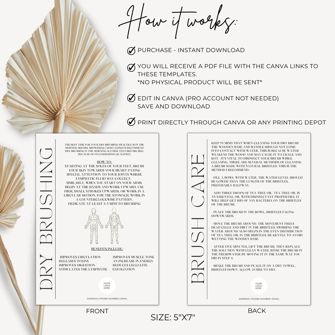 Editable Dry Body Brush Cards, Canva Template, Client Cards, Take Home ...