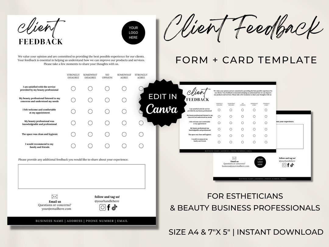 Editable Client Feedback Form Template Esthetician Feedback - Etsy Canada