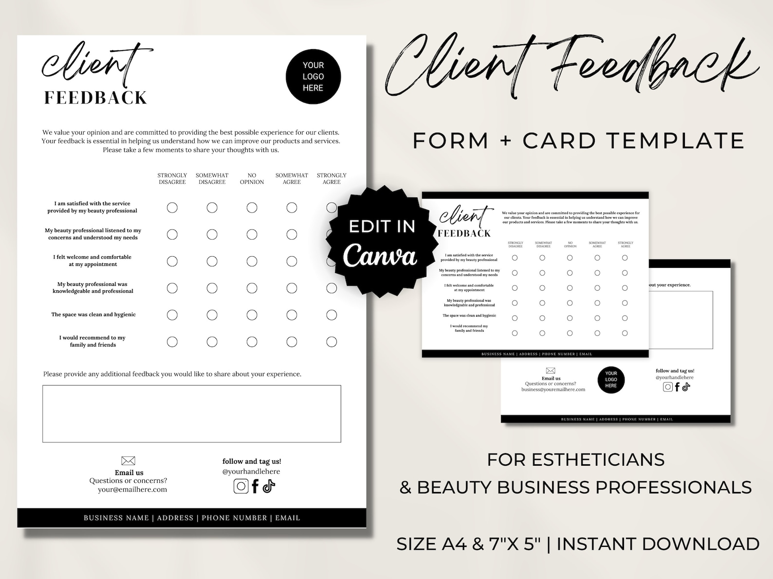 Editable Client Feedback Form Template Esthetician Feedback - Etsy Canada