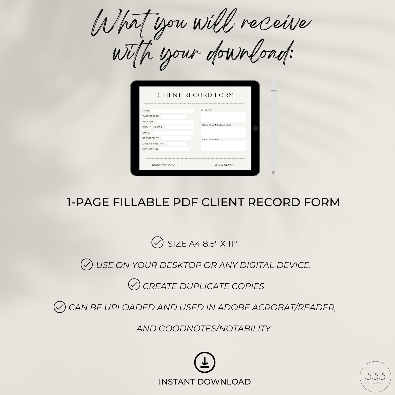 Fillable Client Record Form 1 Page Fillable PDF Client - Etsy Canada