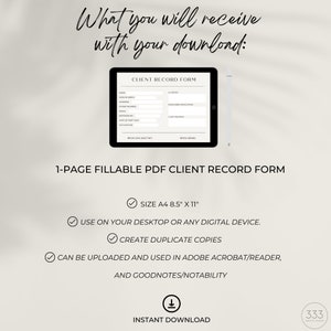 Fillable Client Record Form, 1 Page Fillable PDF, Client Intake Form ...