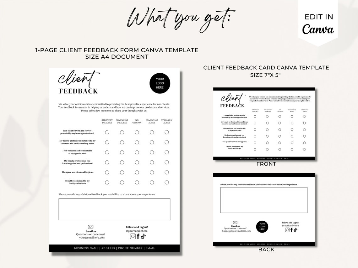 Editable Client Feedback Form Template, Esthetician Feedback Comment ...