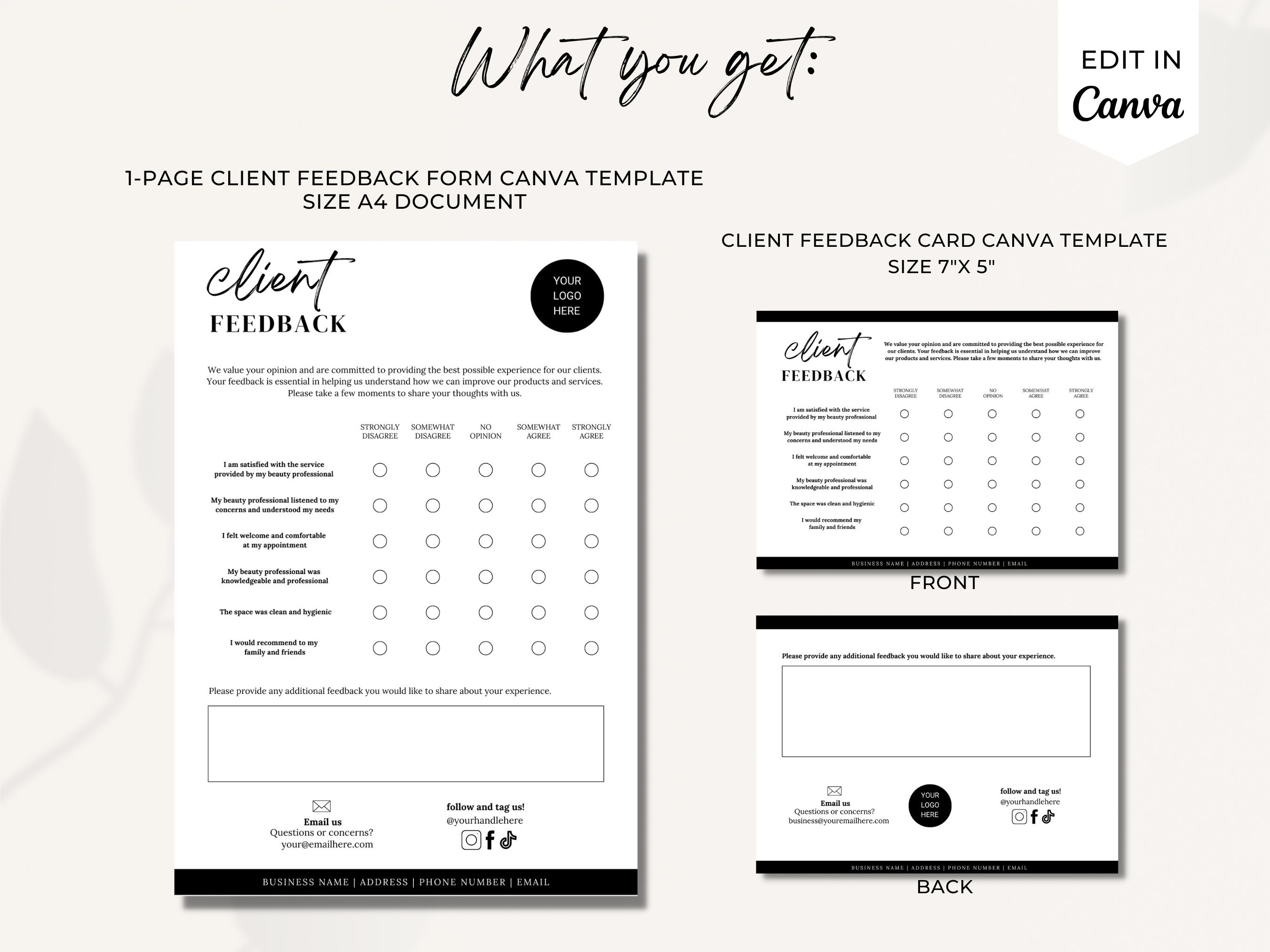 Editable Client Feedback Form Template, Esthetician Feedback Comment ...