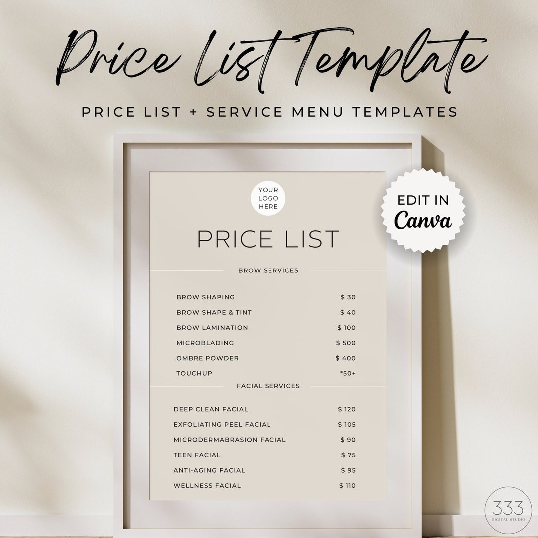 Editable Price List Template Service Menu Canva Template - Etsy