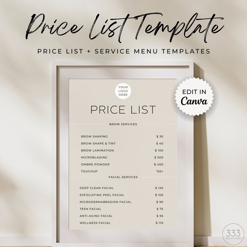 Editable Price List Template Service Menu Canva Template - Etsy
