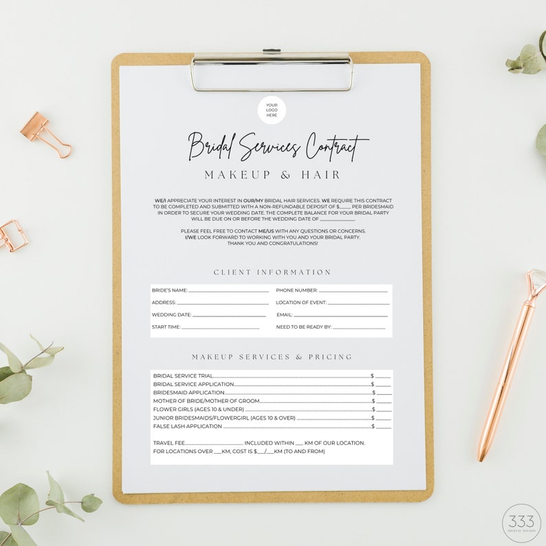 Editable Bridal Services Contract, MUA Client Forms, Wedding Contract ...