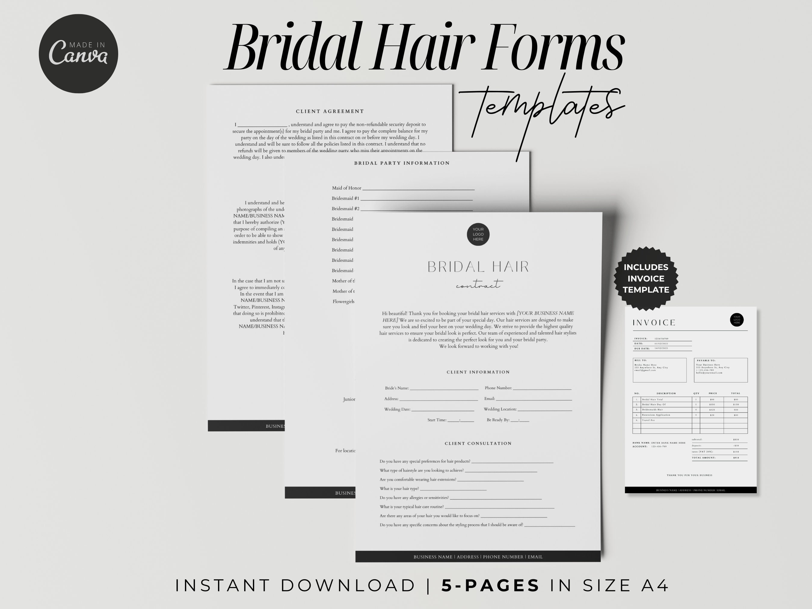 Bridal Hair Contract Template, Hair Stylist Contract, Hair Stylist Form ...
