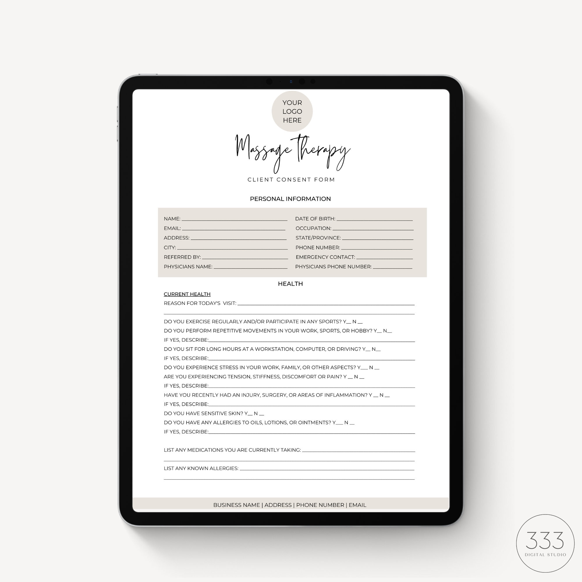 Massage Intake Form, Client Consent Form, Edit in Canva, Spa Forms ...