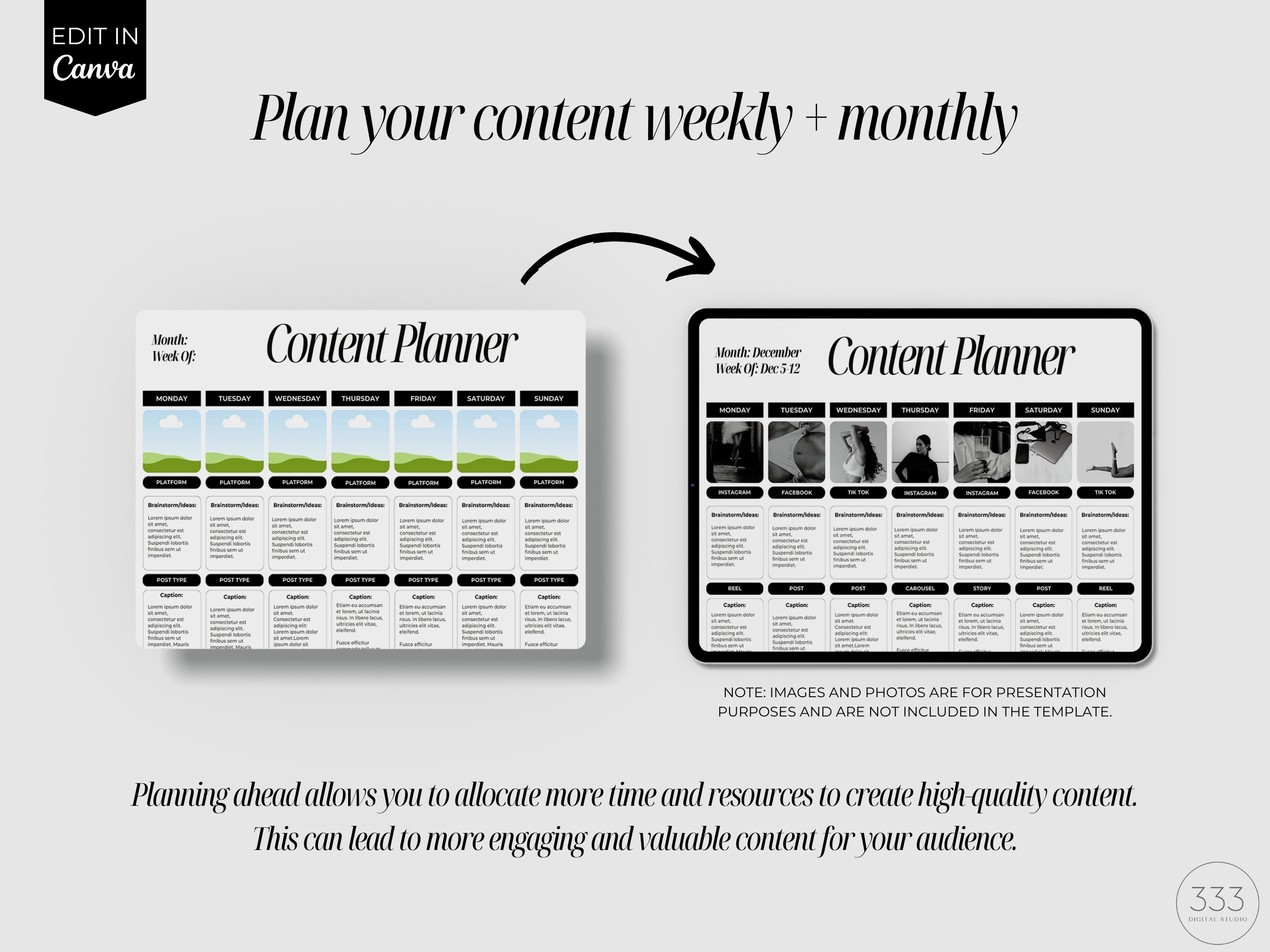Content Planner Template, Social Media Planner, Social Media Content ...