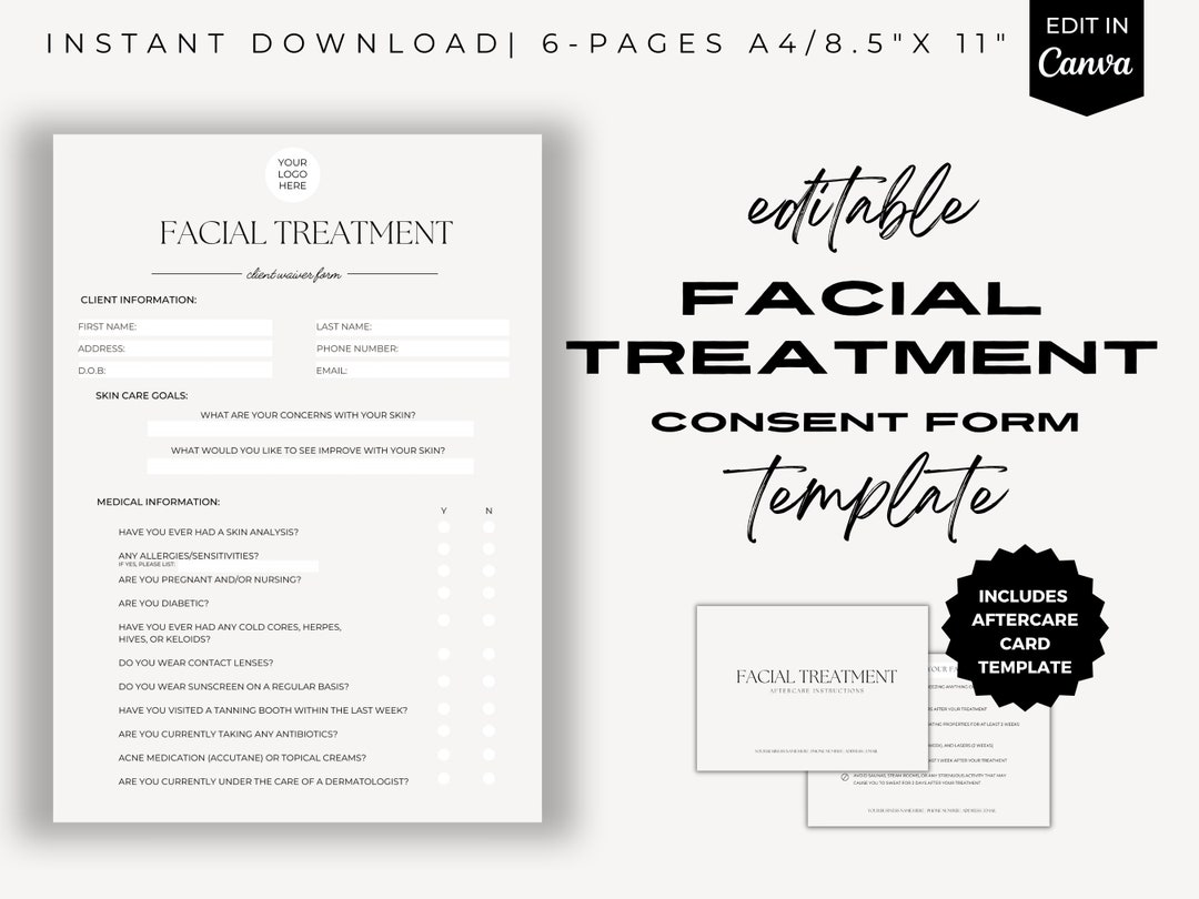 Editable Facial Consent Form, Canva Template, Esthetician Form, Skin ...