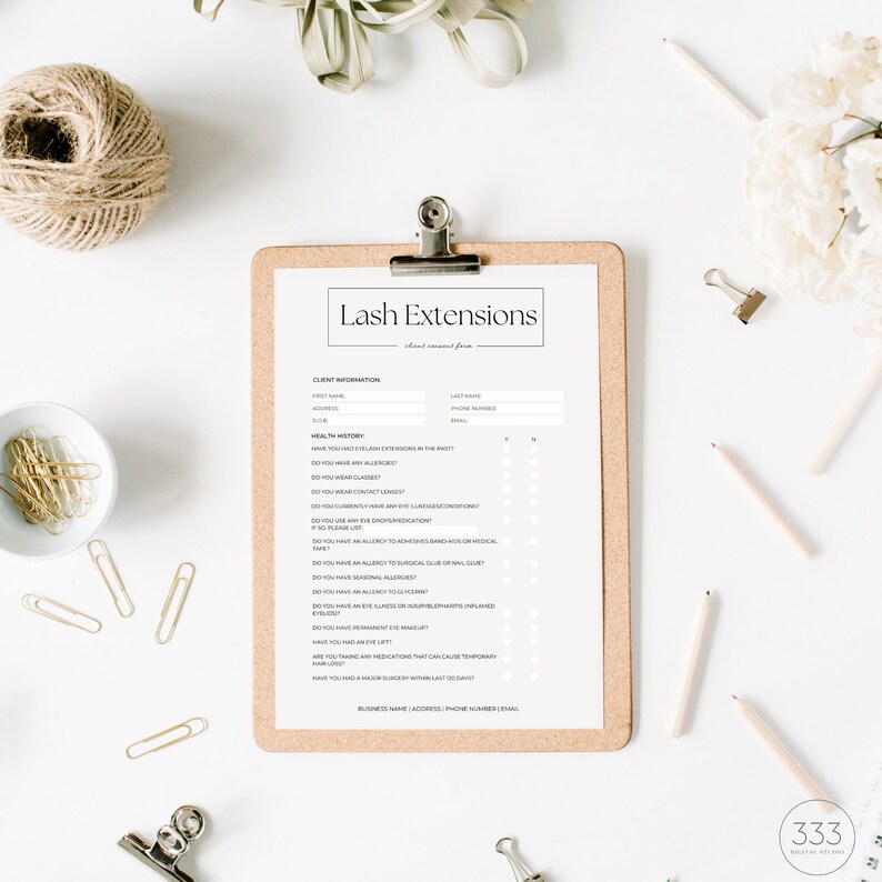 Lash Lift and Tint Consent Form, Eyelash Extensions Form, Client ...