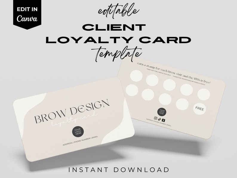 Brow Loyalty Card Template, Editable Canva Business Design (digital ...