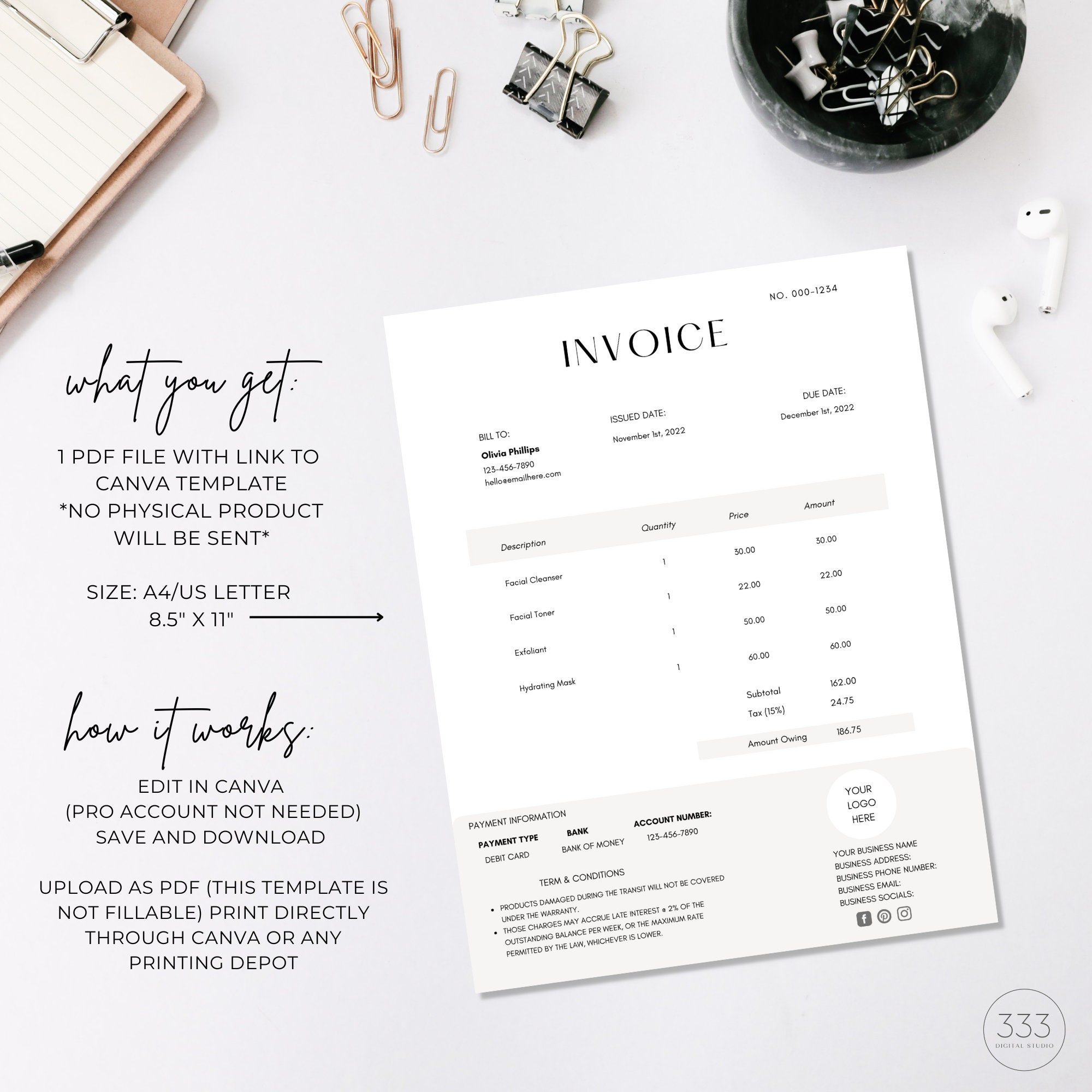 Editable Business Invoice Template, Editable Form, Small Business Canva ...