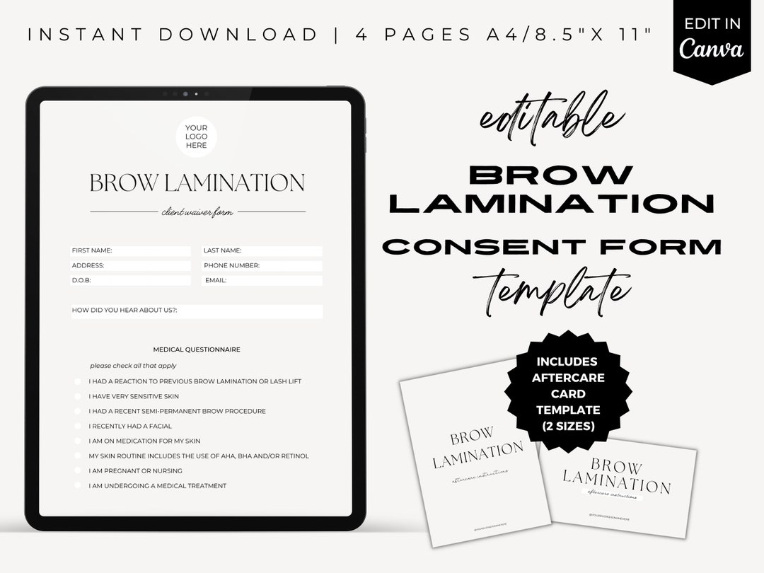 Brow Lamination Consent Form, Esthetician Template, Waxing Consent Form ...