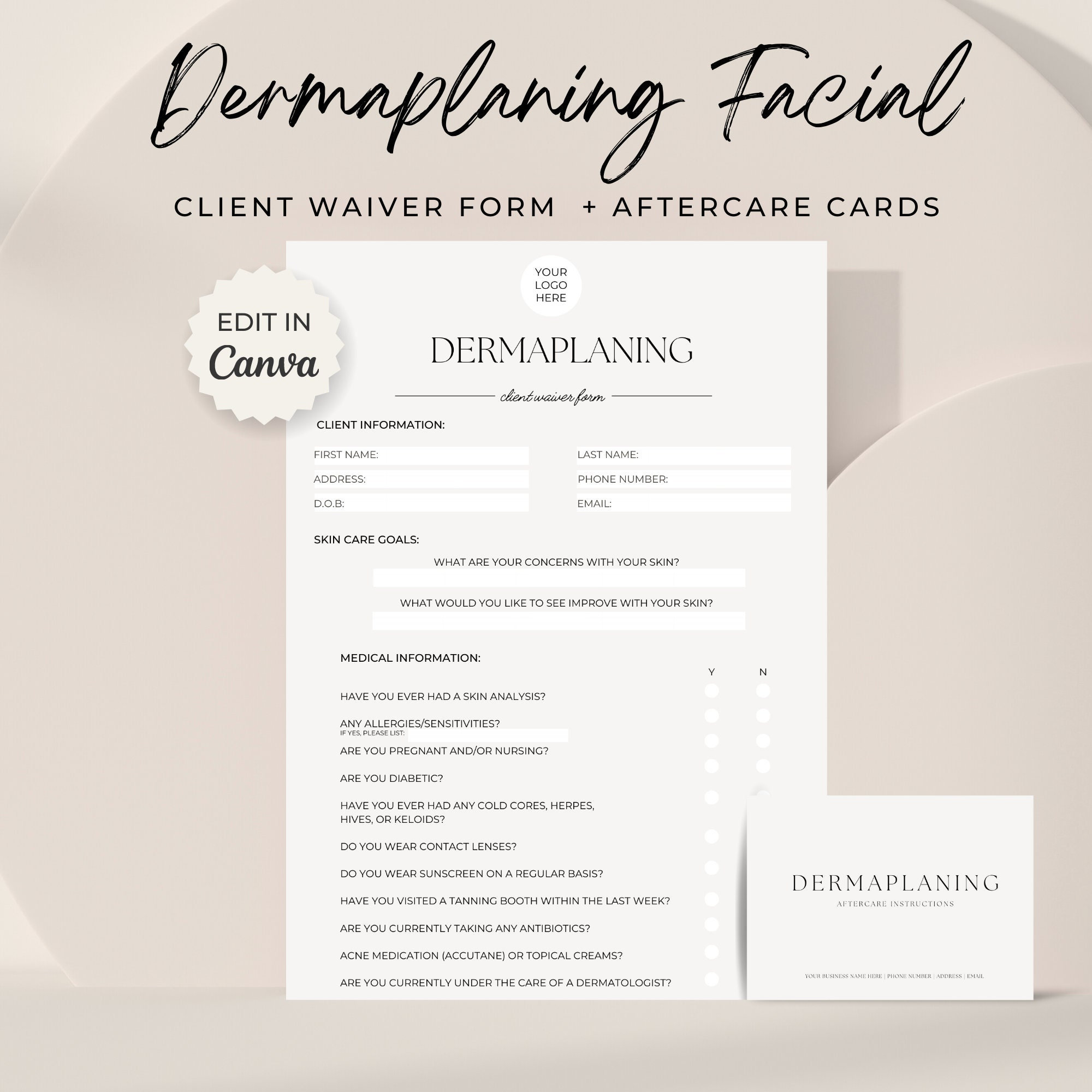 Editable Dermaplaning Consent Form Template Esthetician - Etsy UK