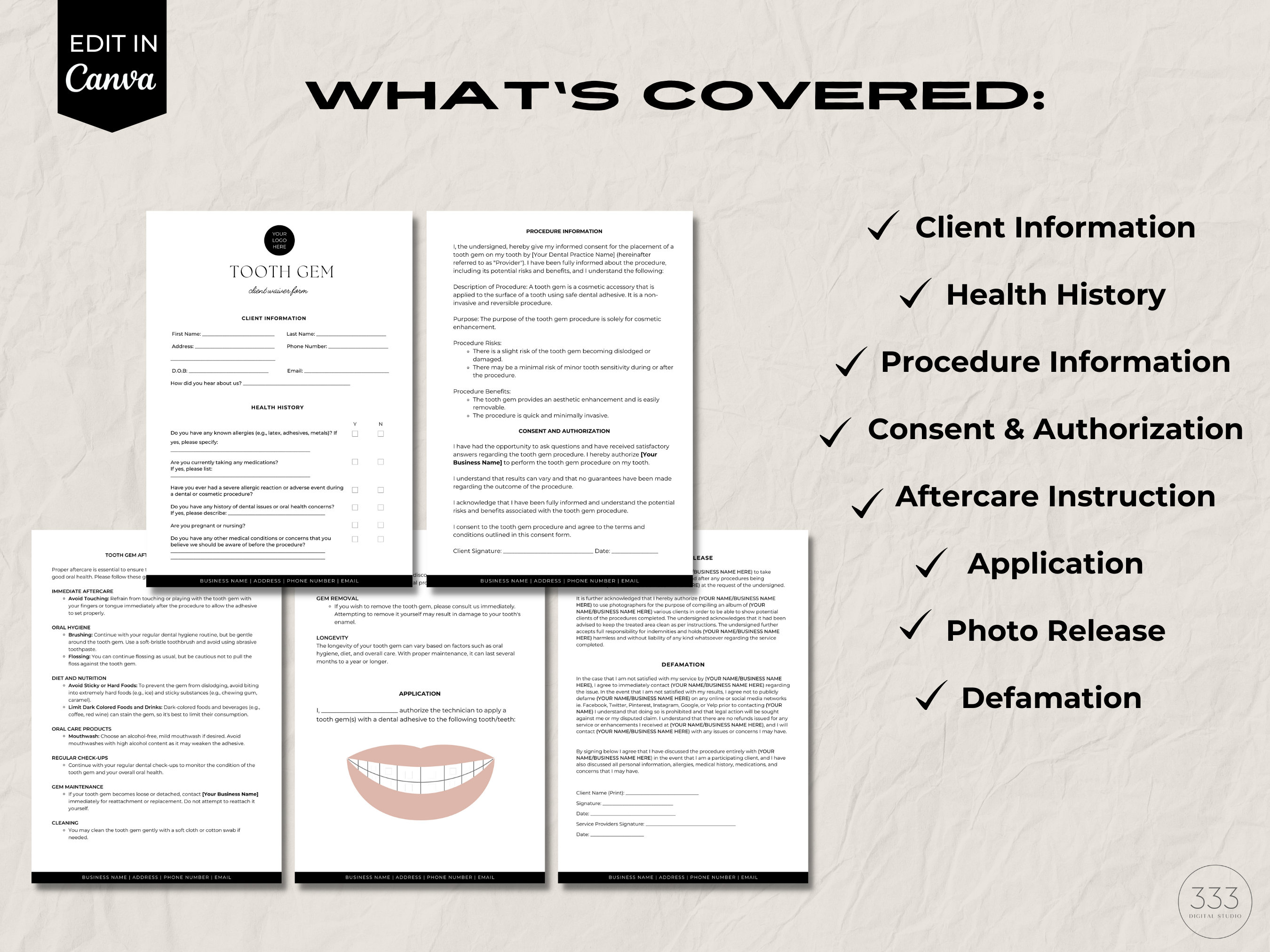 Tooth Gem Consent Form, Esthetician Consent Forms, Teeth Gem Forms ...