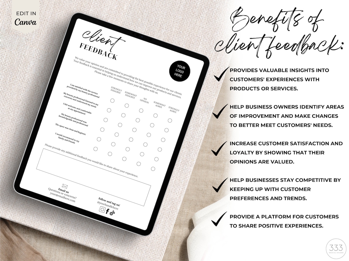 Editable Client Feedback Form Template, Esthetician Feedback Comment ...