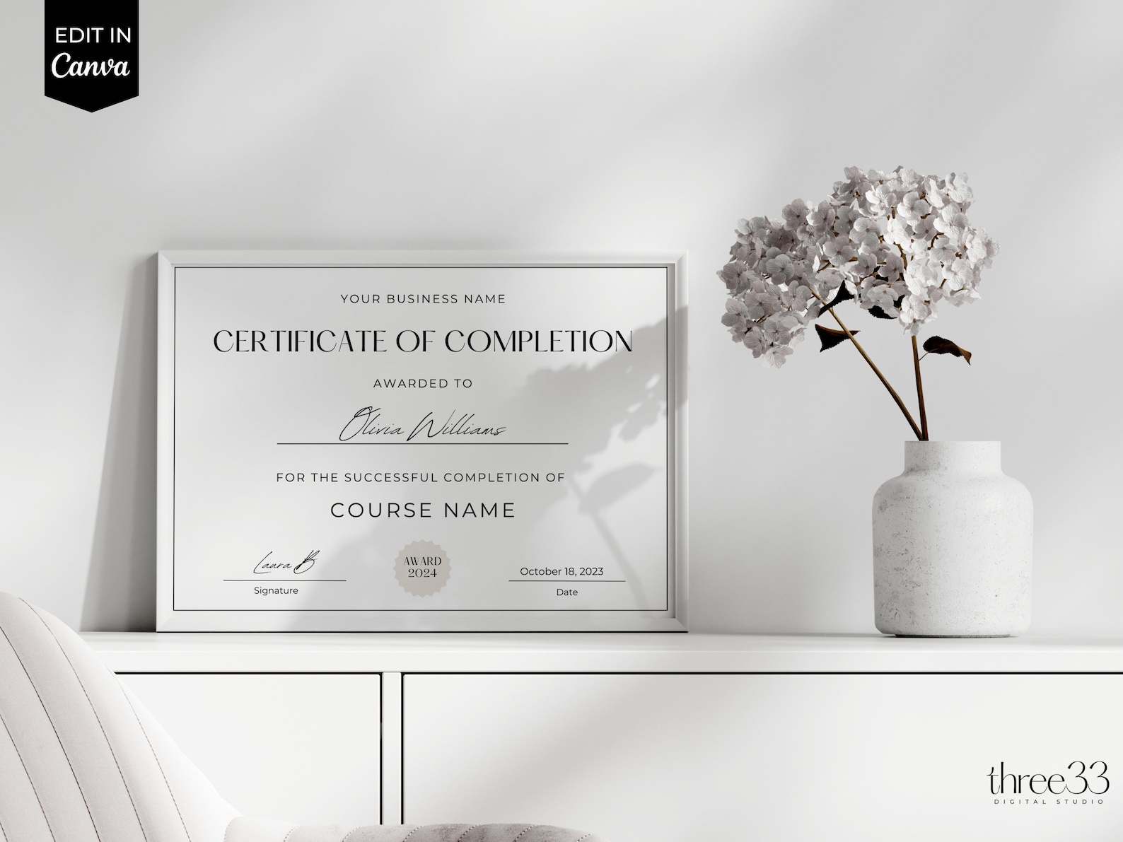 Editable Training Certificate Template, Certificate of Completion ...