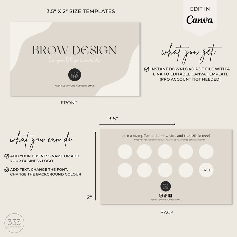 Brow Loyalty Card Template, Editable Canva Business Design (digital ...