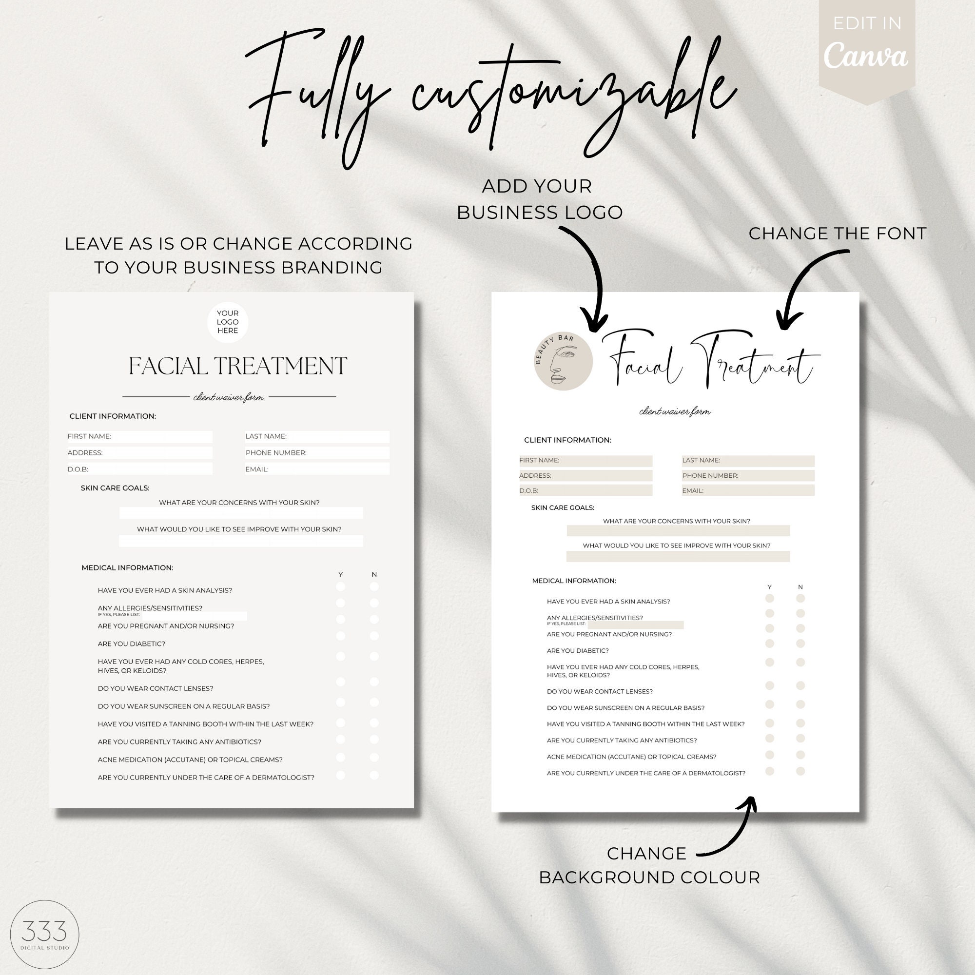 Editable Facial Consent Form, Canva Template, Esthetician Form, Skin ...