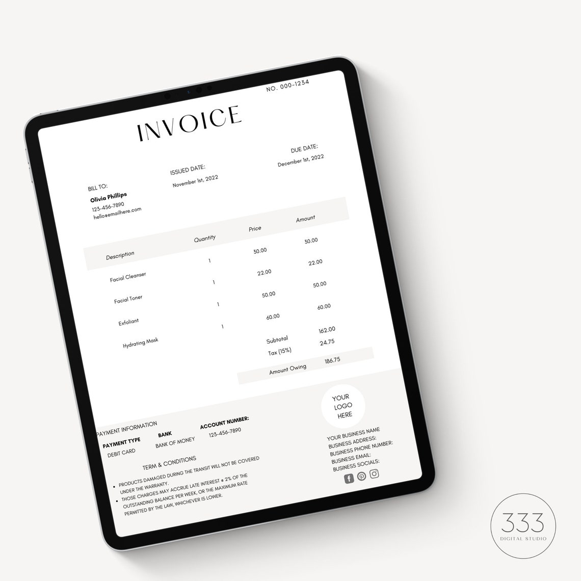 Editable Business Invoice Template, Editable Form, Small Business Canva ...