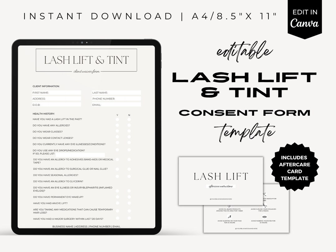 Lash Consent Form, Esthetician Template, Editable Lash Lift Consent ...