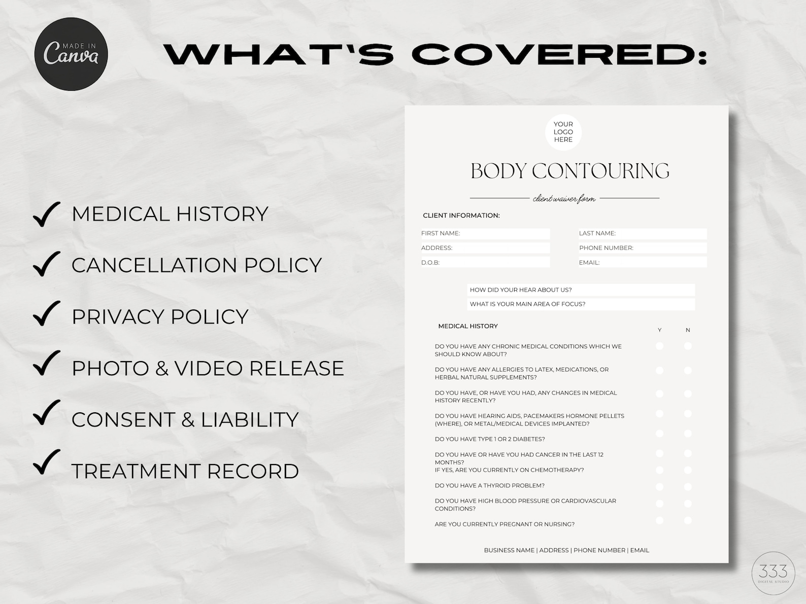 Body Sculpting Intake Forms, Body Contouring Forms, Editable Body ...