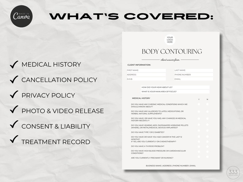 Body Sculpting Intake Forms, Body Contouring Forms, Editable Body ...