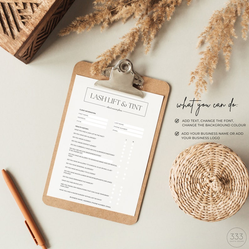 Lash Lift and Tint Consent Form, Eyelash Extensions Form, Client ...