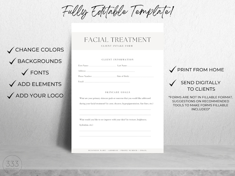 Facial Treatment Forms, Editable Esthetician Templates, Skincare ...