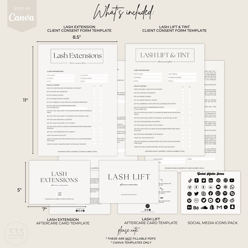 Lash Lift and Tint Consent Form, Eyelash Extensions Form, Client ...