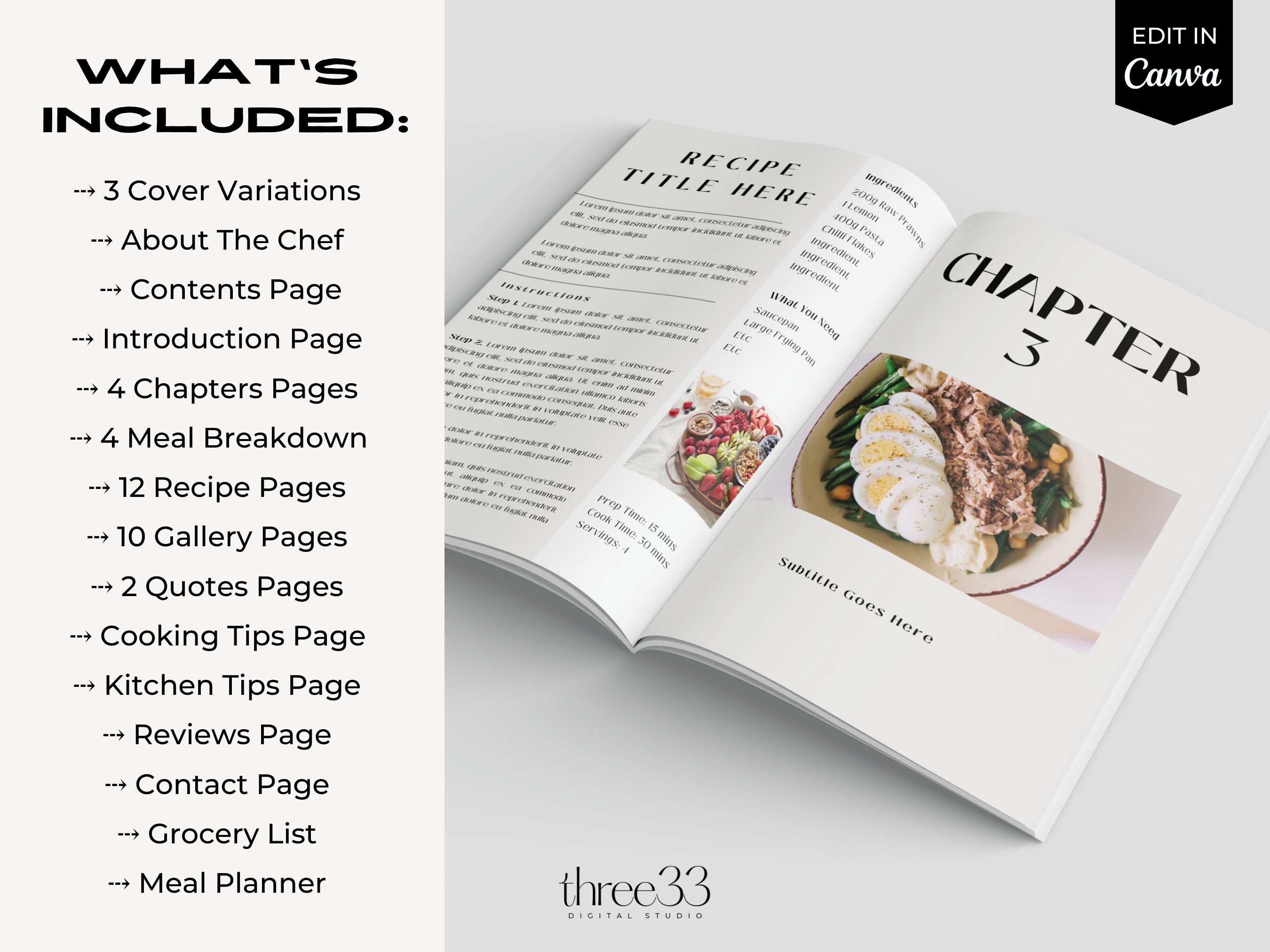 Cookbook Template, Recipe Book Template, Ebook Template Canva, Recipe ...