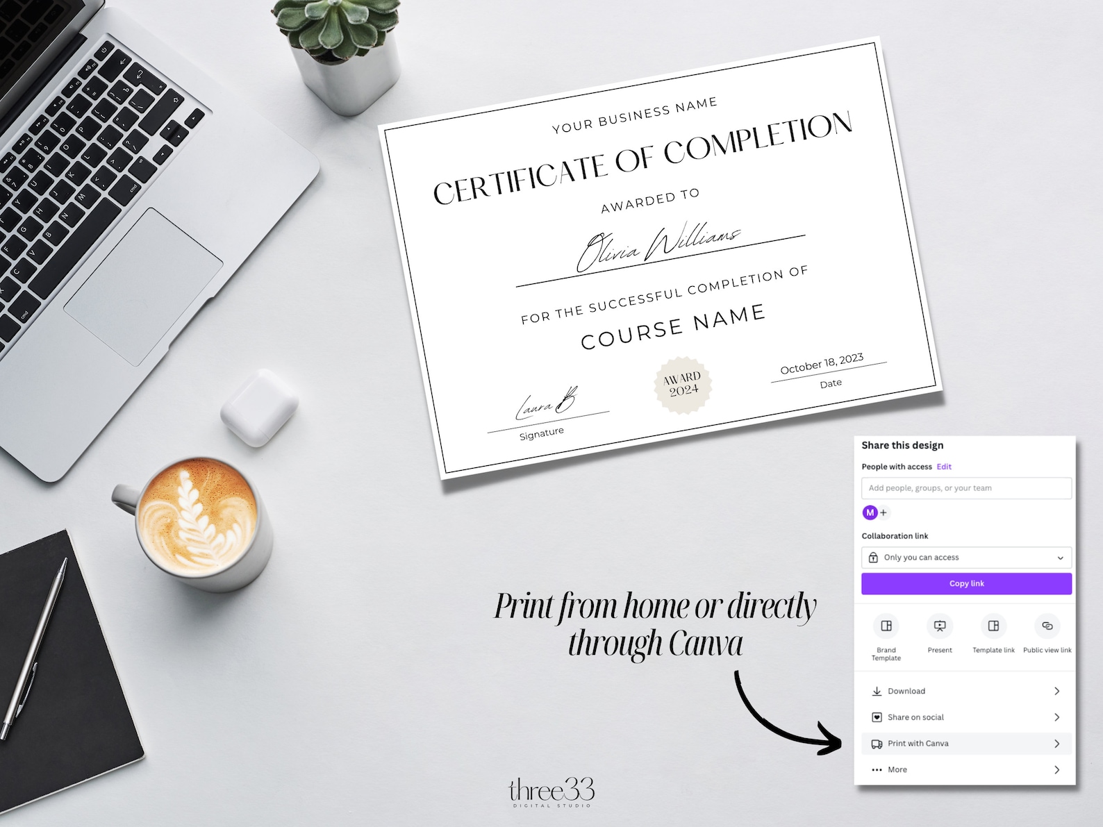 Editable Training Certificate Template, Certificate of Completion ...