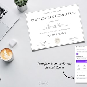 Editable Training Certificate Template, Certificate of Completion ...