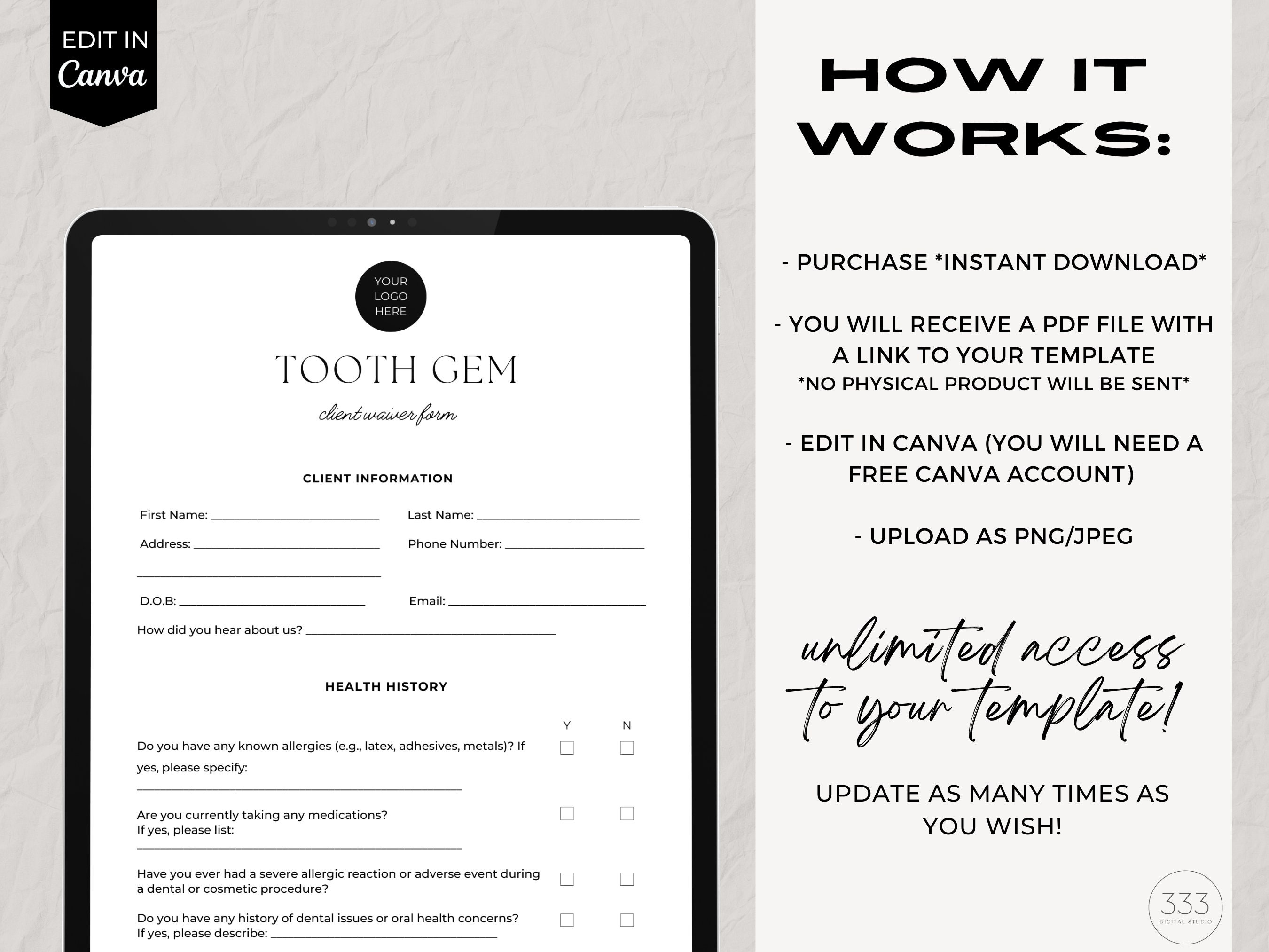 Tooth Gem Consent Form, Esthetician Consent Forms, Teeth Gem Forms ...