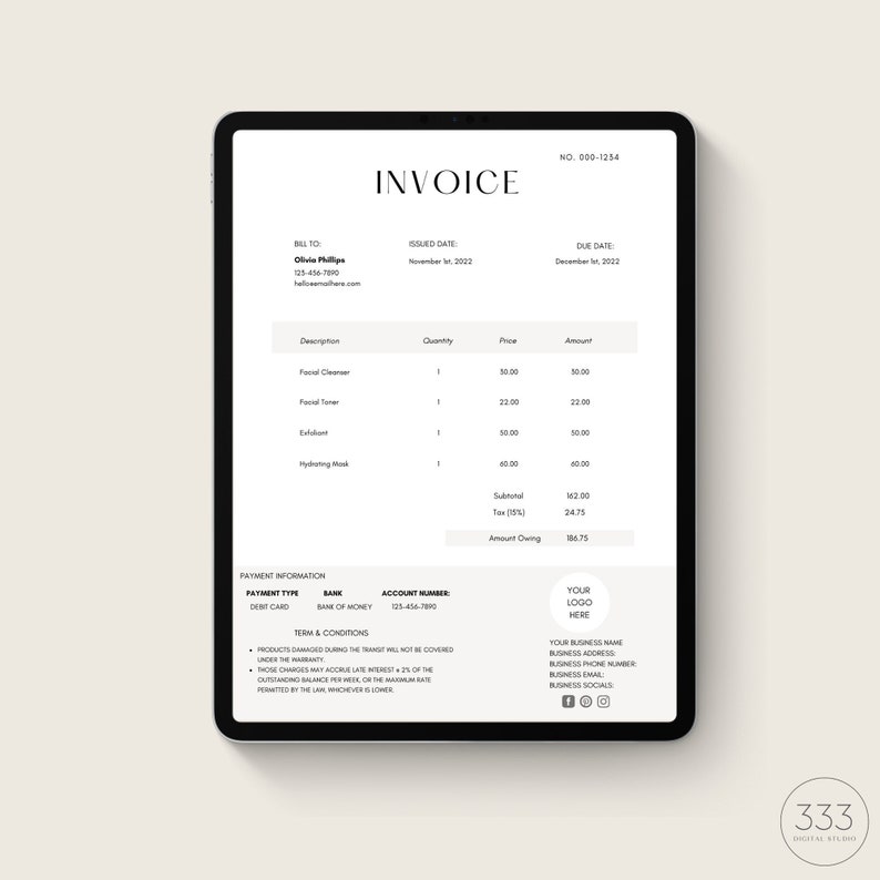 Editable Business Invoice Template, Editable Form, Small Business Canva ...