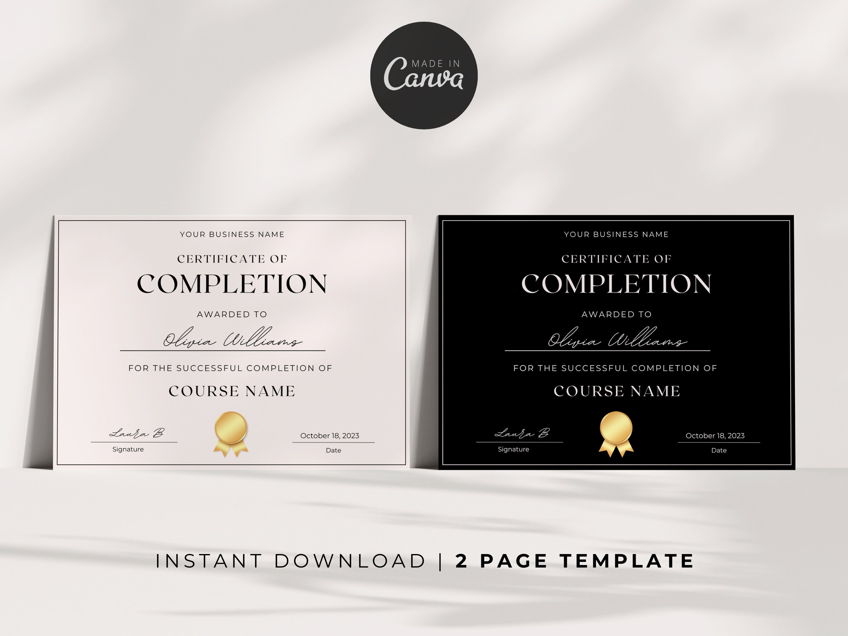 Editable Training Certificate Template, Certificate of Completion ...
