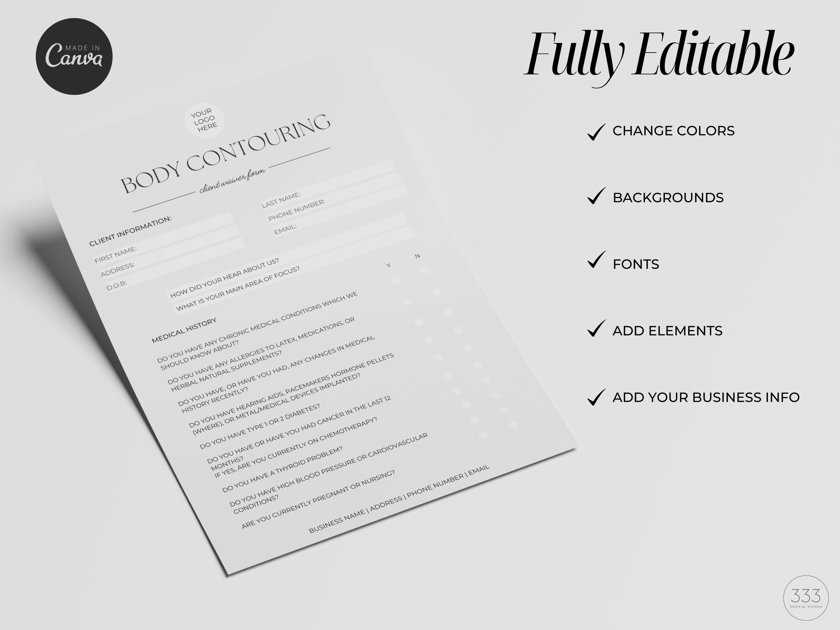 Body Sculpting Intake Forms, Body Contouring Forms, Editable Body ...