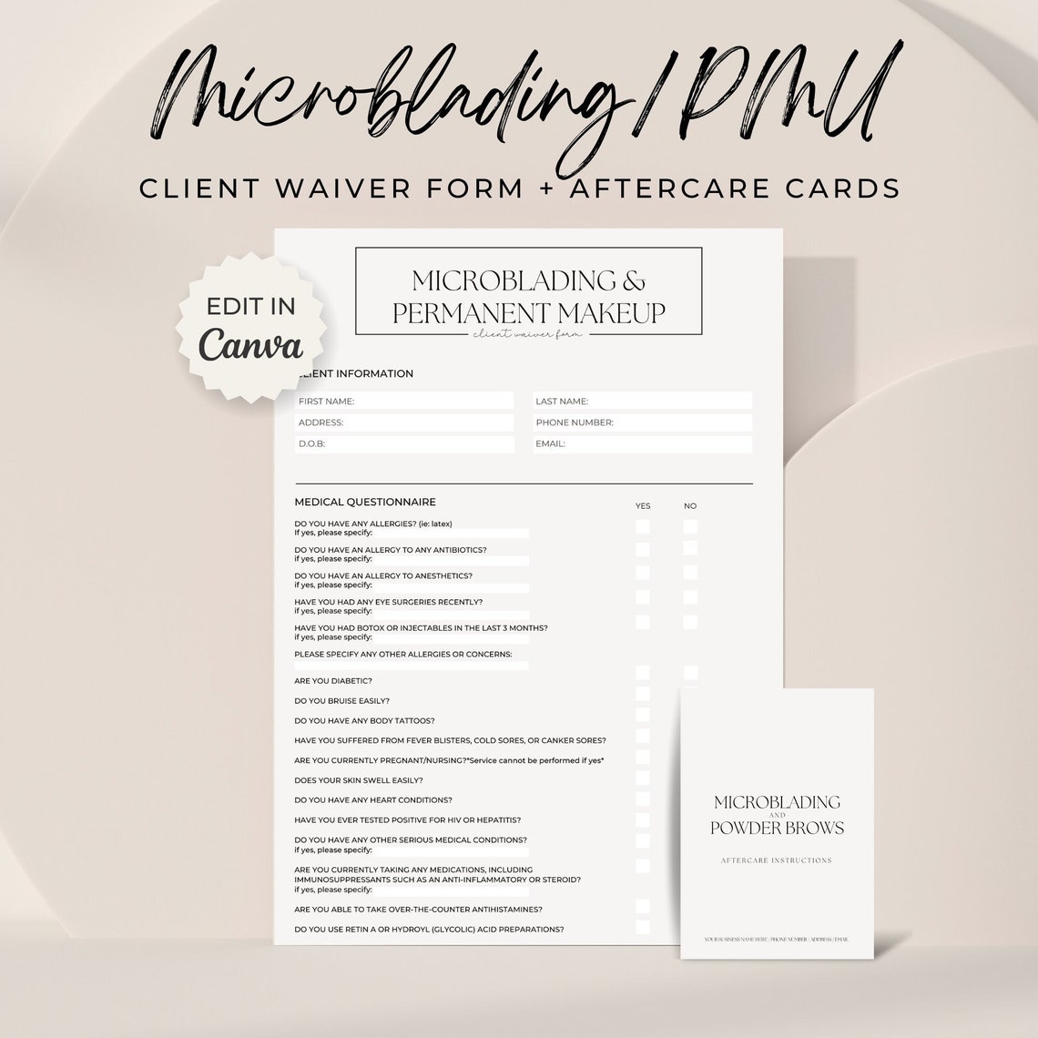 Editable Permanent Makeup Form PMU Consent Form - Etsy