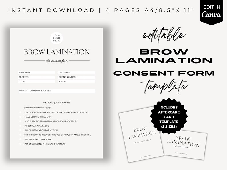 Brow Lamination Consent Forms, Esthetician Template, Eyebrow Intake ...