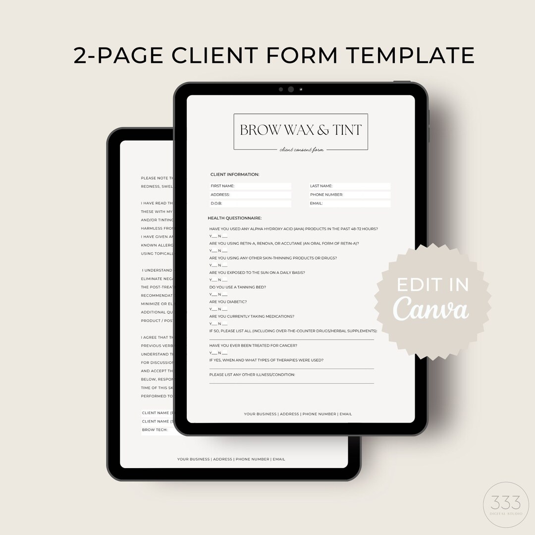 Editable Brow Wax Client Form Esthetician Forms Eyebrow Wax - Etsy