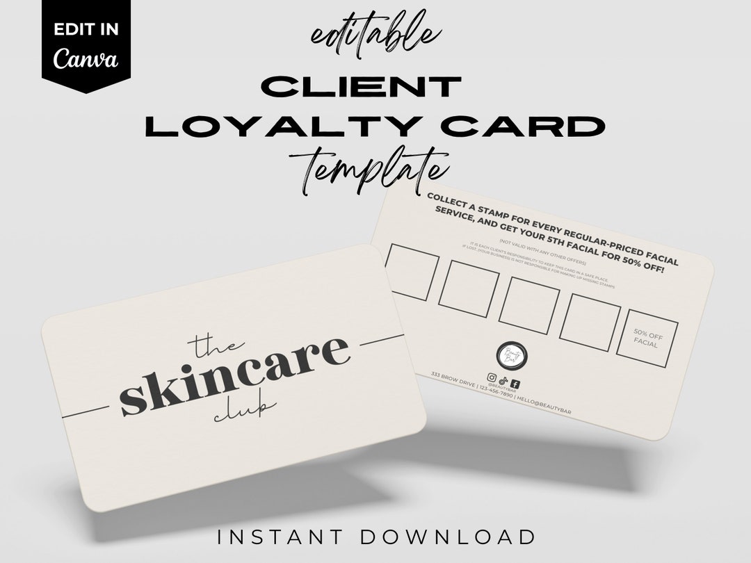 Editable Esthetician Client Loyalty Card Template (canva) - Etsy