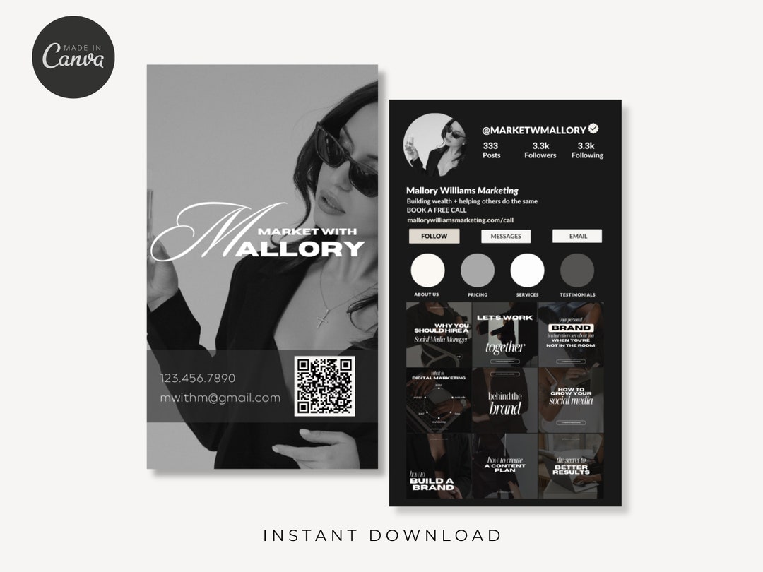 Instagram Business Card Template, QR Code, Canva (digital Download) - Etsy