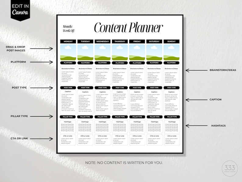 Content Planner Template, Social Media Planner, Social Media Content ...