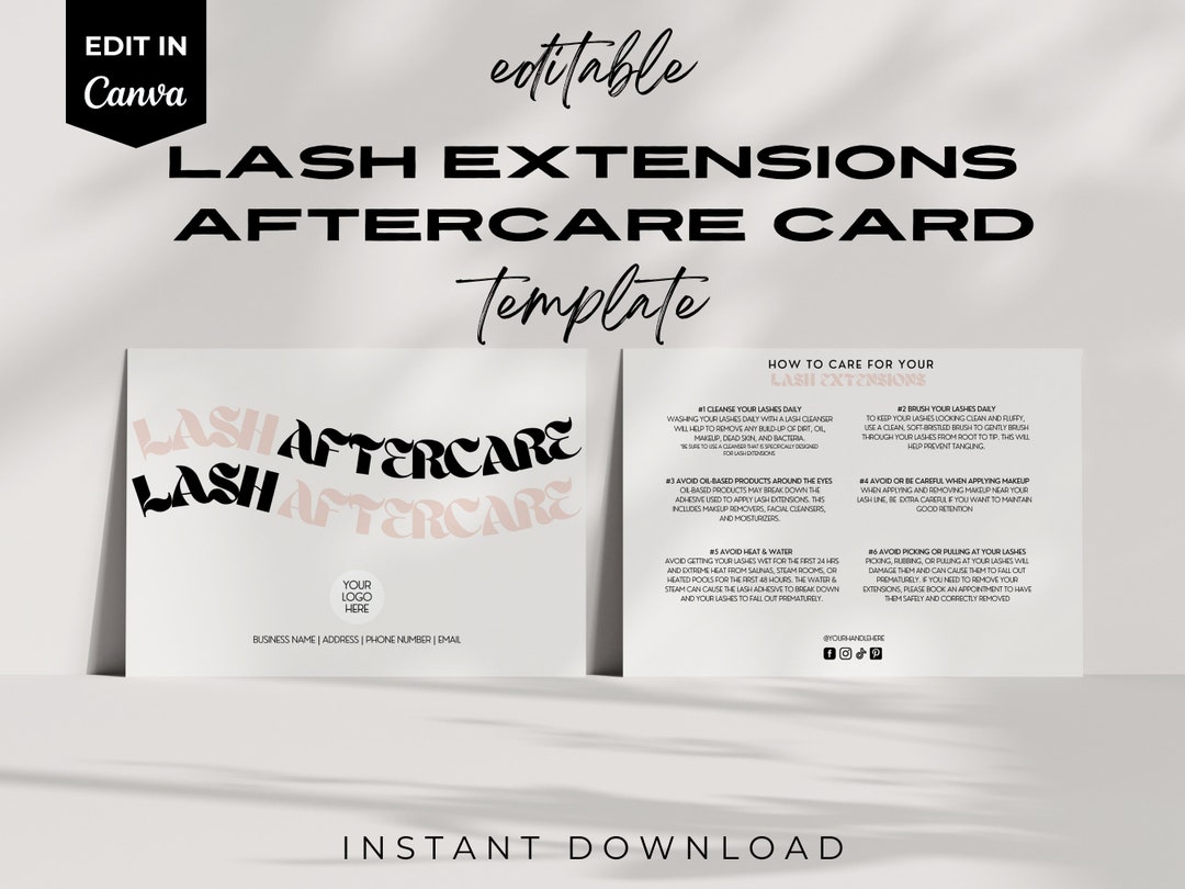 Lash Aftercare Cards, Canva Template, Lash Tech, Aftercare Kits ...