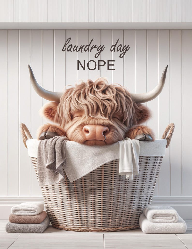 Highland Cow Laundry Room Print: Funny Animal Wall Art Unframed Print ...