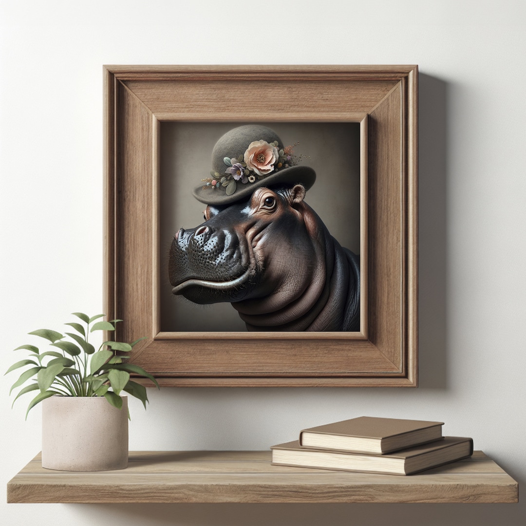 Vintage Hippo Portrait, Hippo Retro Portrait, Cute Hippo Picture, Funny ...