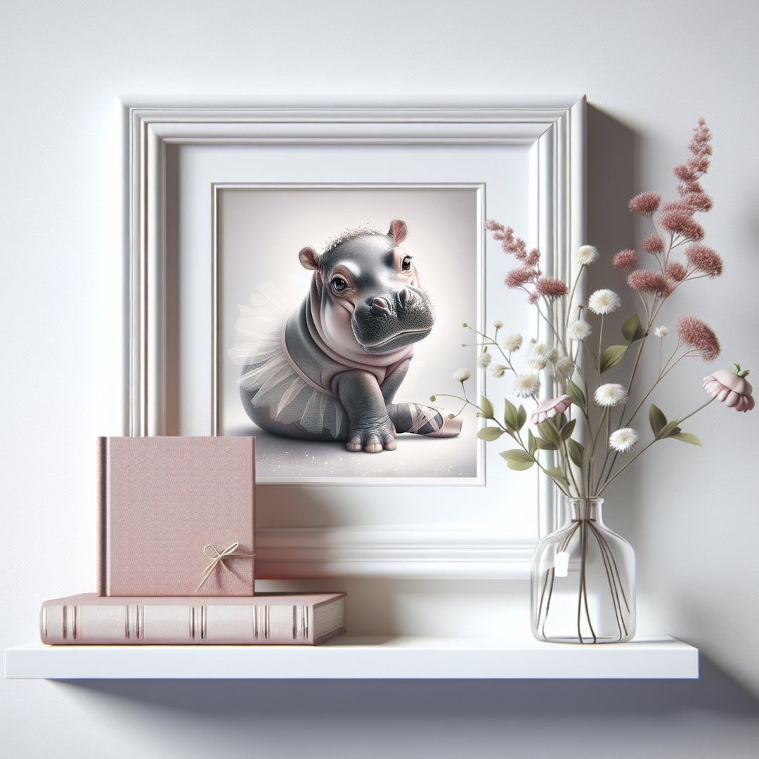 Cute Hippo as a Ballerina Printable Art, Nursery Printable Art, Funny ...